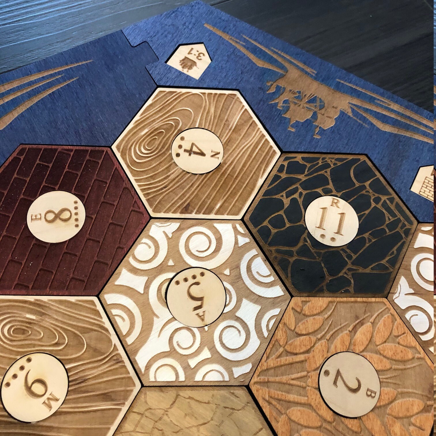 Blue Stained Wood Game Board With Custom Laser Etched Terrain, Border ...