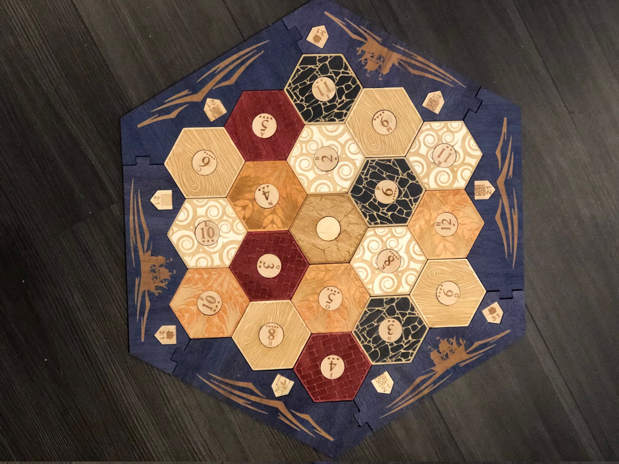 Blue Stained Wood Game Board With Custom Laser Etched Terrain, Border ...