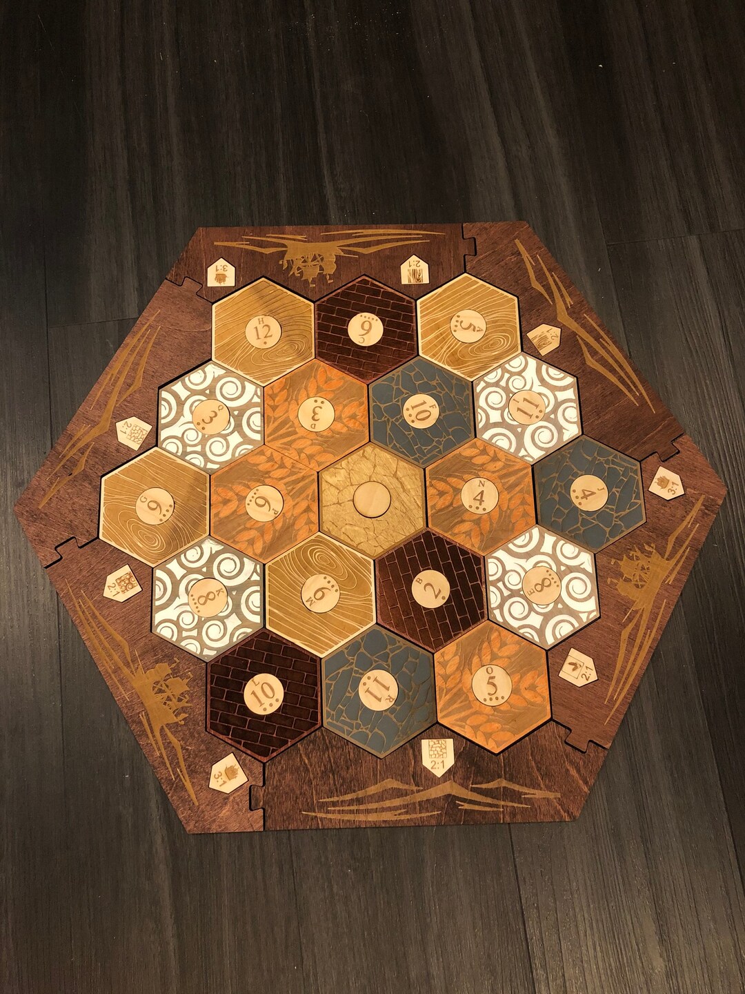 Stained Wood Game Board With Custom Laser Etched Terrain, Border and ...