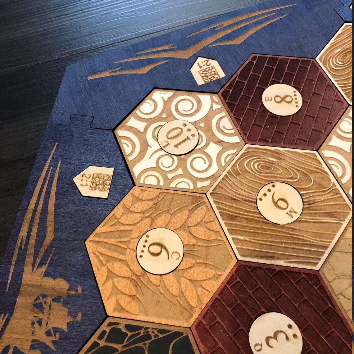 Blue Stained Wood Game Board With Custom Laser Etched Terrain, Border ...