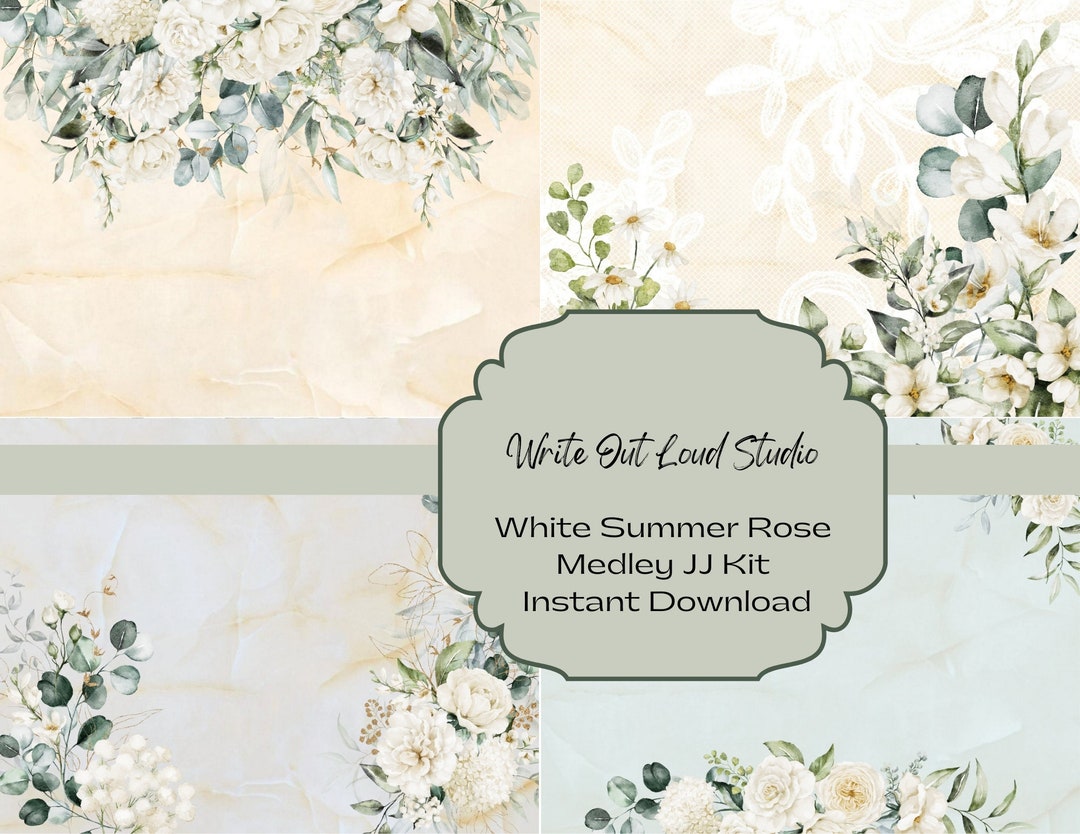 28 Page white Roses Junk Journal Kit, Roses Junk Journal Kit, Summer ...