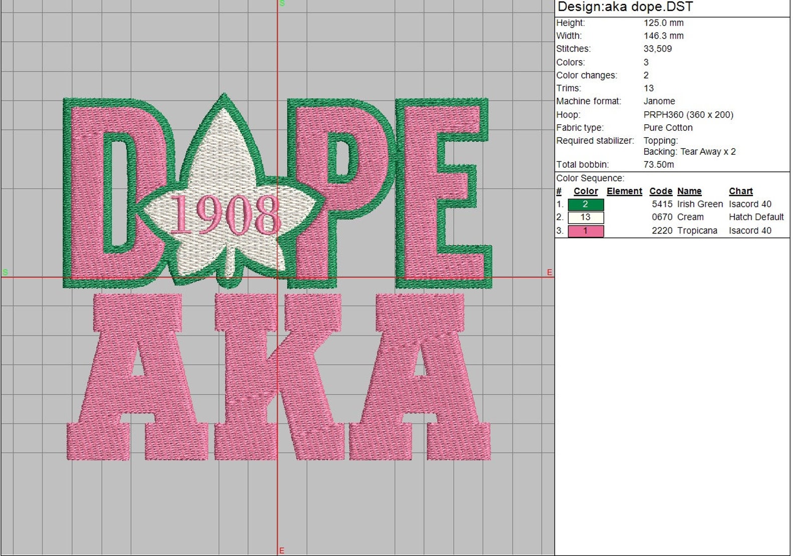 AKA Dope 1908 Embroidery Design File AKA 1908 Alpha Kappa Alpha 1908 ...