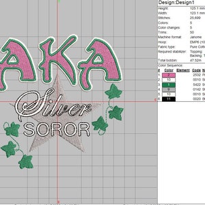 AKA Silver Soror Embroidery Applique Design File AKA 1908 Alpha Kappa ...