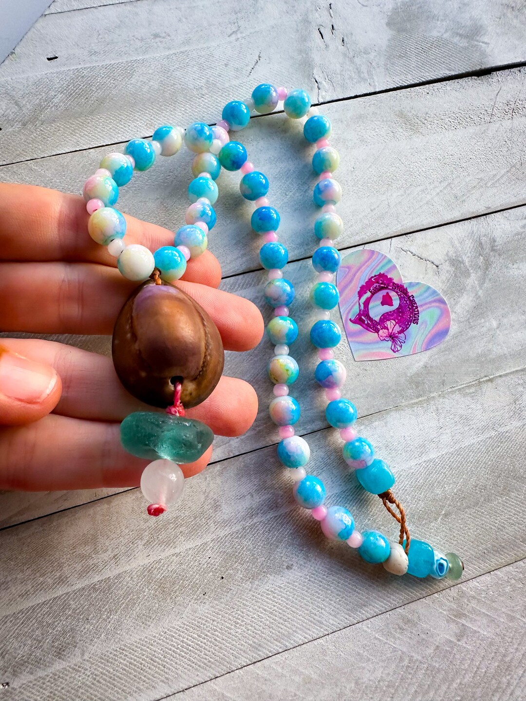 Purple Hawaiian Cowrie Sea Shell and Sea Glass Necklace - Etsy