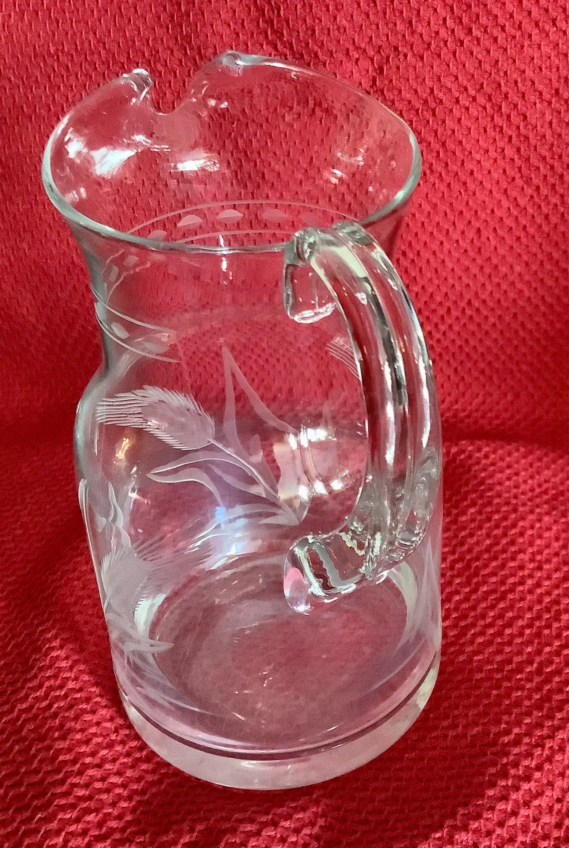 Vintage Etched Wheat Pattern Glass Pitcher - Etsy