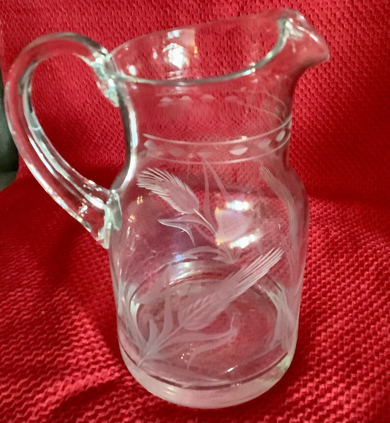 Vintage Etched Wheat Pattern Glass Pitcher - Etsy