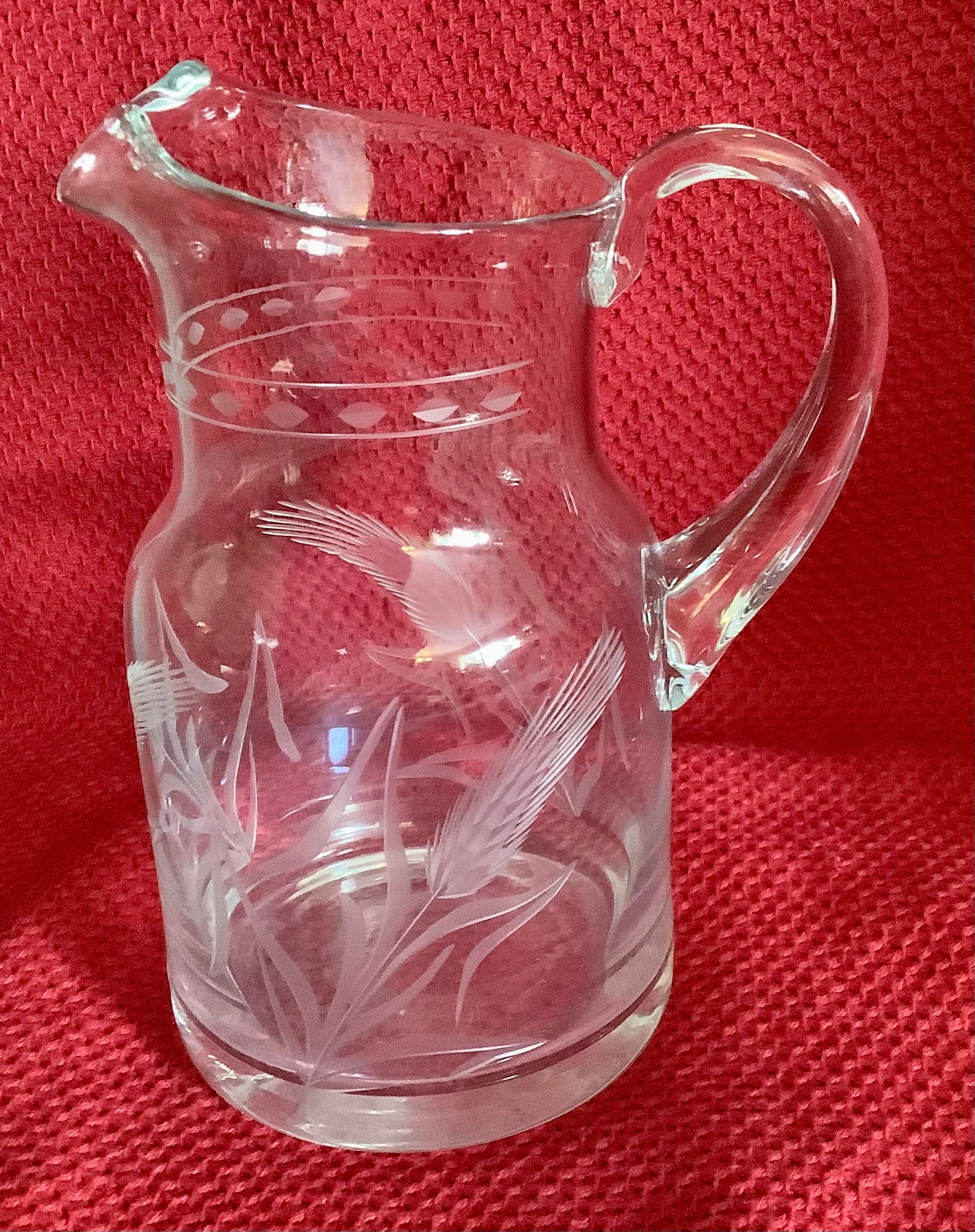 Vintage Etched Wheat Pattern Glass Pitcher - Etsy