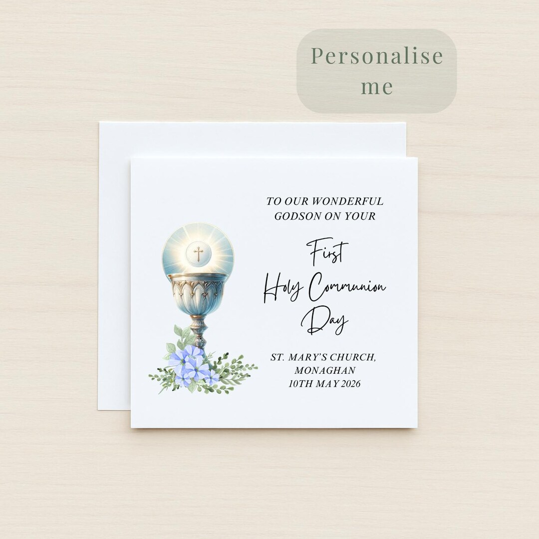 Personalised First Holy Communion Card, Blue Boy Theme Communion Card ...