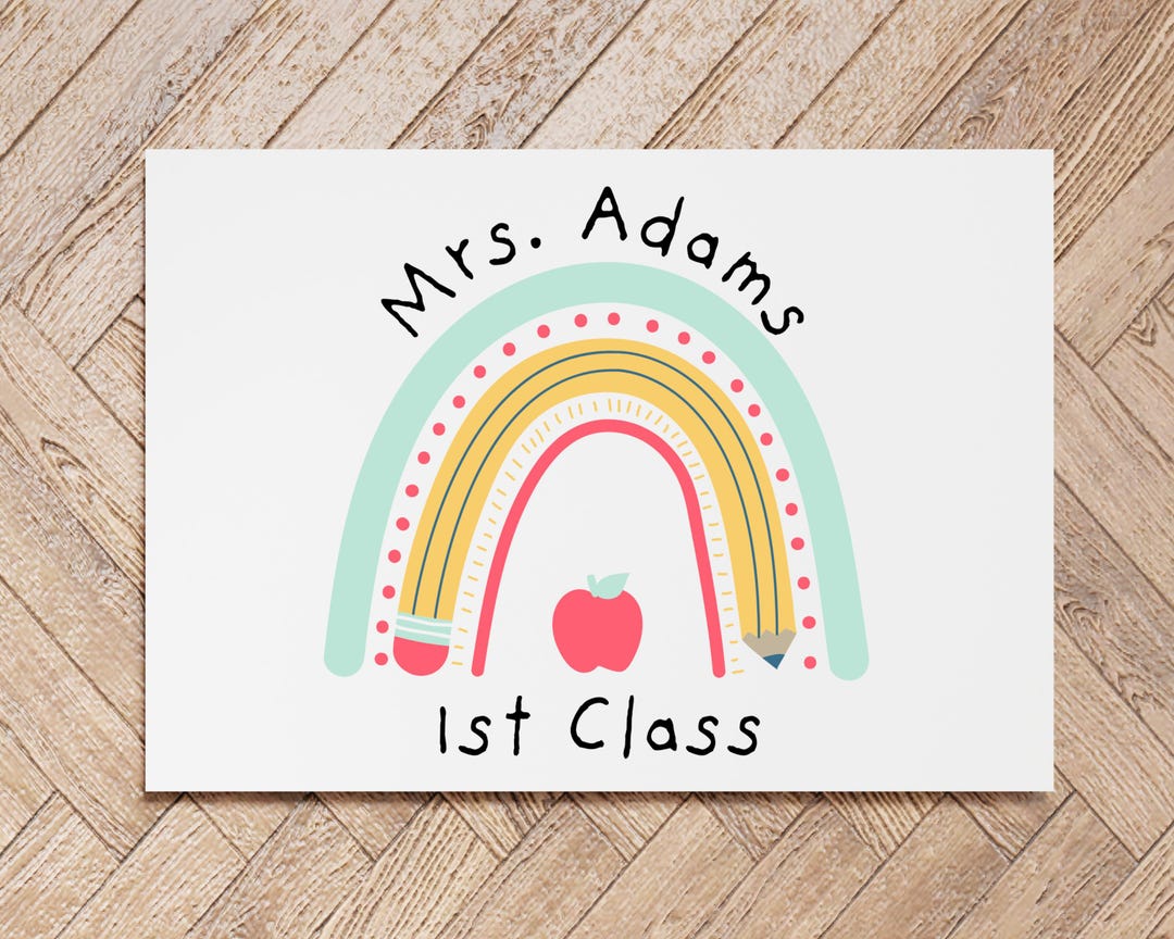 Custom Teacher Classroom Print, Personalised Rainbow Teacher Class ...