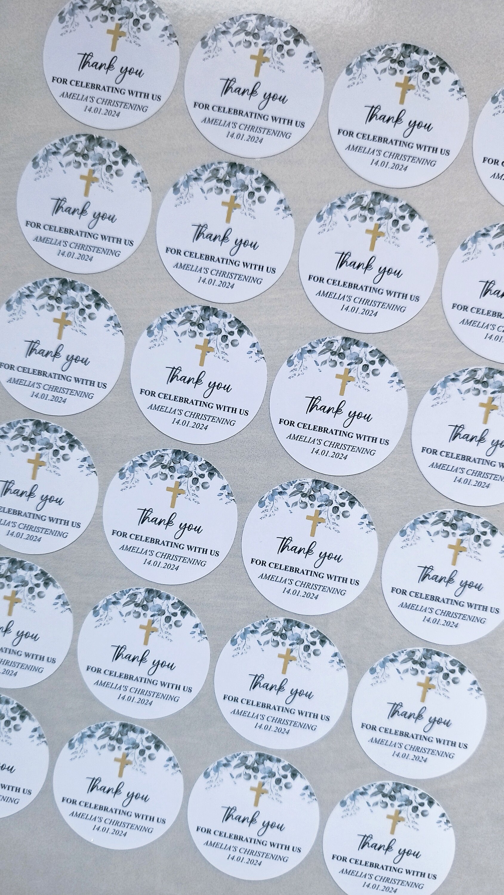Custom Christening Stickers, Baby Baptism Labels, Greenery Eucalyptus ...