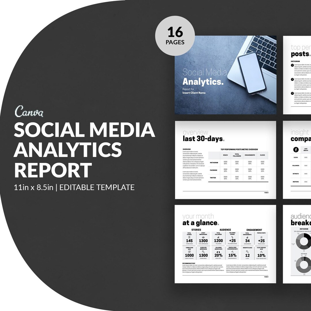 Black Social Media Analytics Report Template Social Media Performance ...