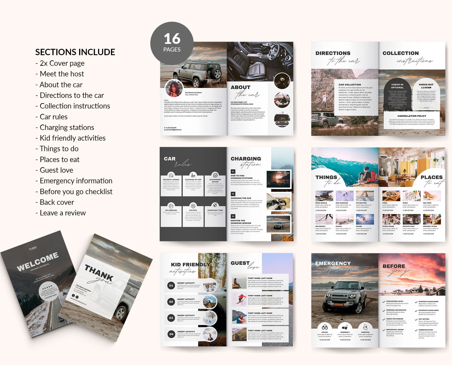 Turo Car Rental Welcome Book Template, Host Manual Guidebook Template ...
