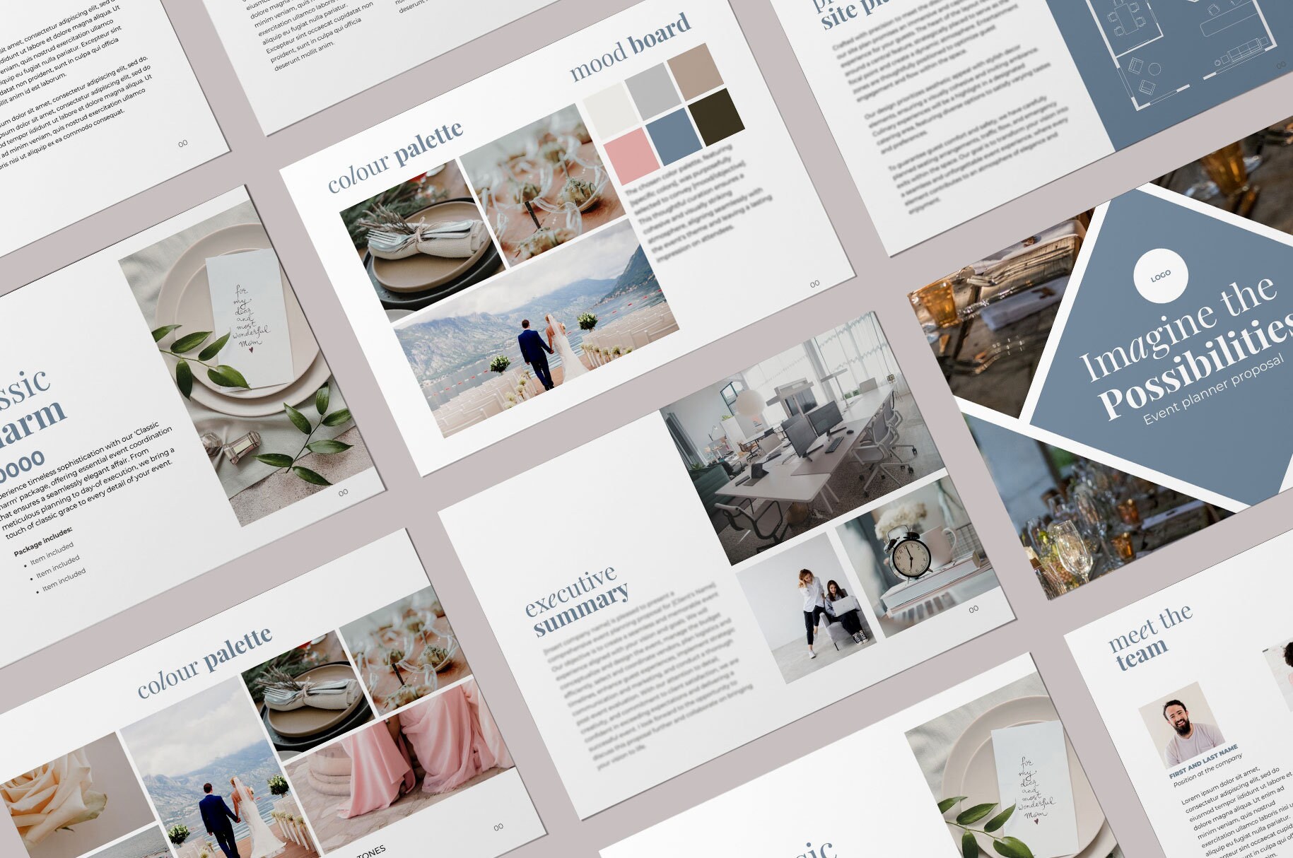 Blue Event Planner Proposal Template Clean | New Client Pitch Document ...
