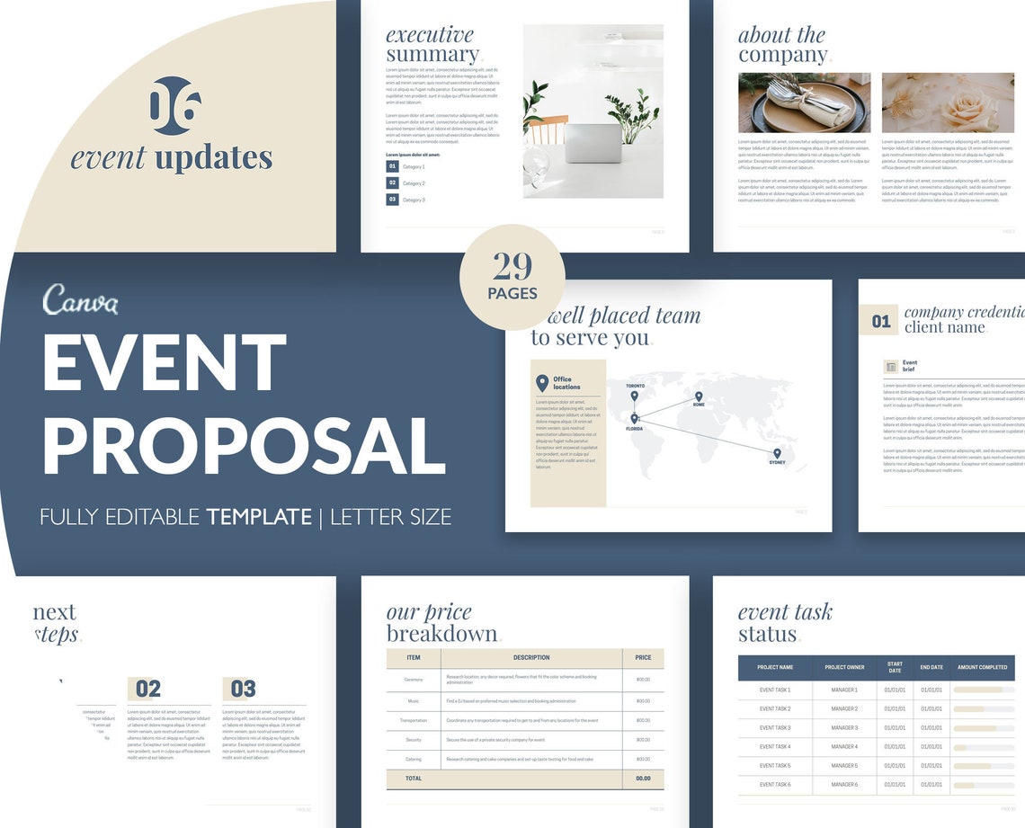 Blue Event Planner Proposal Template Clean New Client Pitch - Etsy