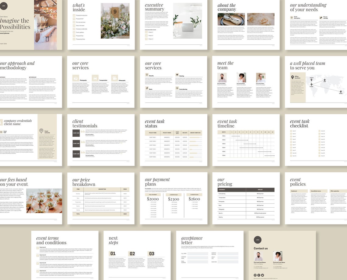 Event Planner Proposal Template Clean New Client Pitch Document Canva ...