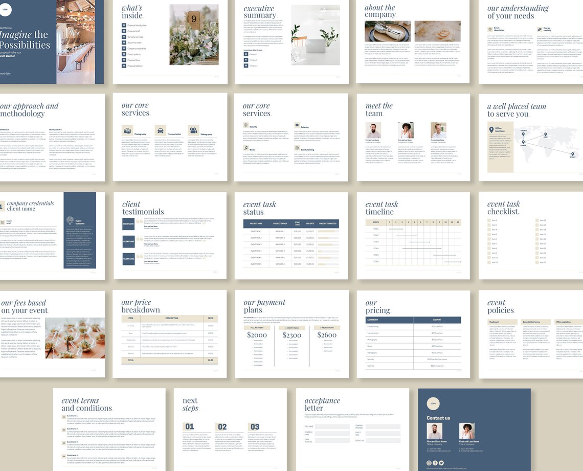 Blue Event Planner Proposal Template Clean New Client Pitch - Etsy