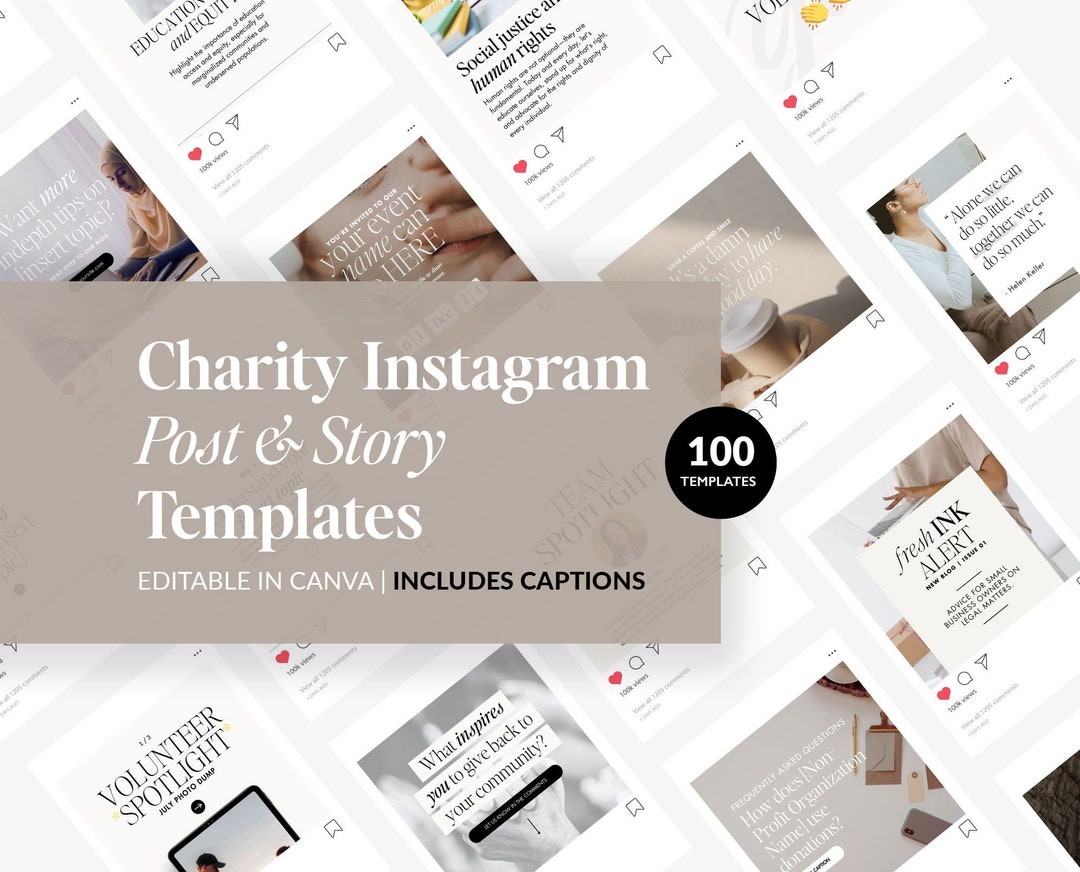 Charity Instagram Post Templates: Non-profit Social Media (canva, 100 ...
