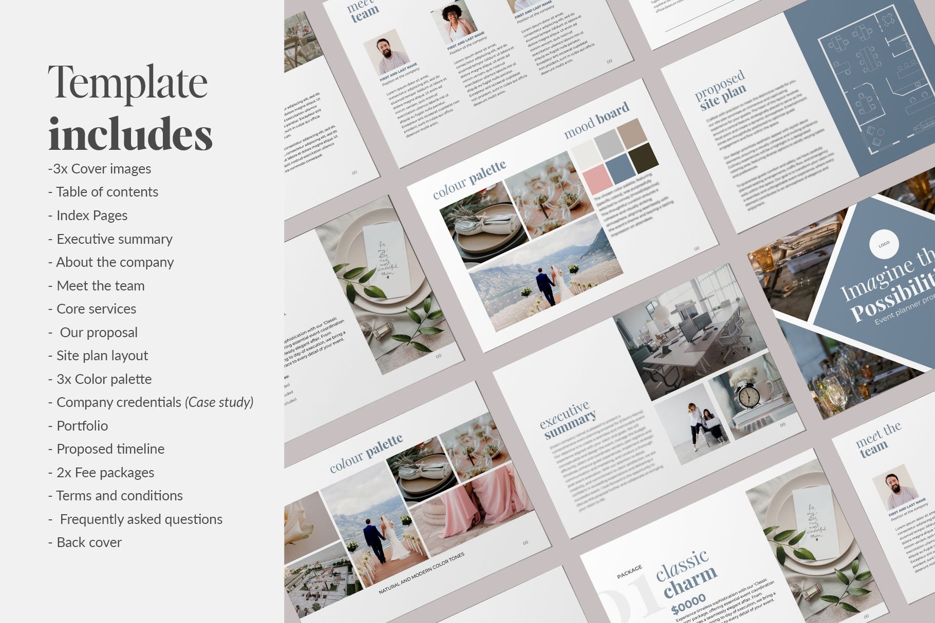Blue Event Planner Proposal Template Clean | New Client Pitch Document ...
