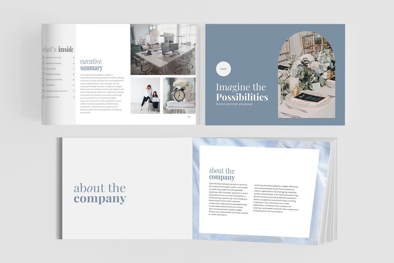 Blue Event Planner Proposal Template Clean New Client Pitch Document ...
