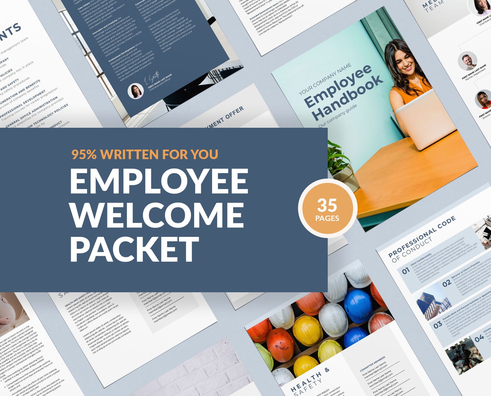 Blue Employee Handbook With Pre-written Text | New Hire Manual | Human ...