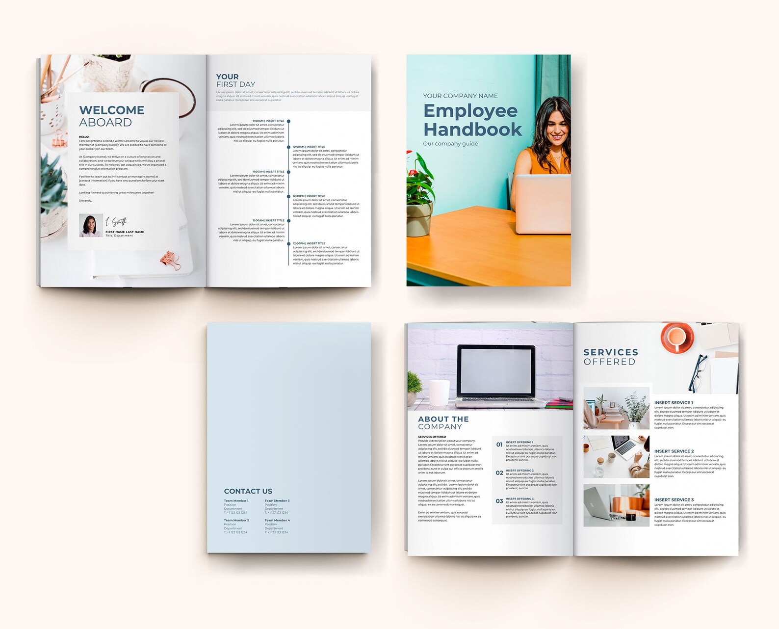 Blue Employee Handbook With Pre-written Text | New Hire Manual | Human ...