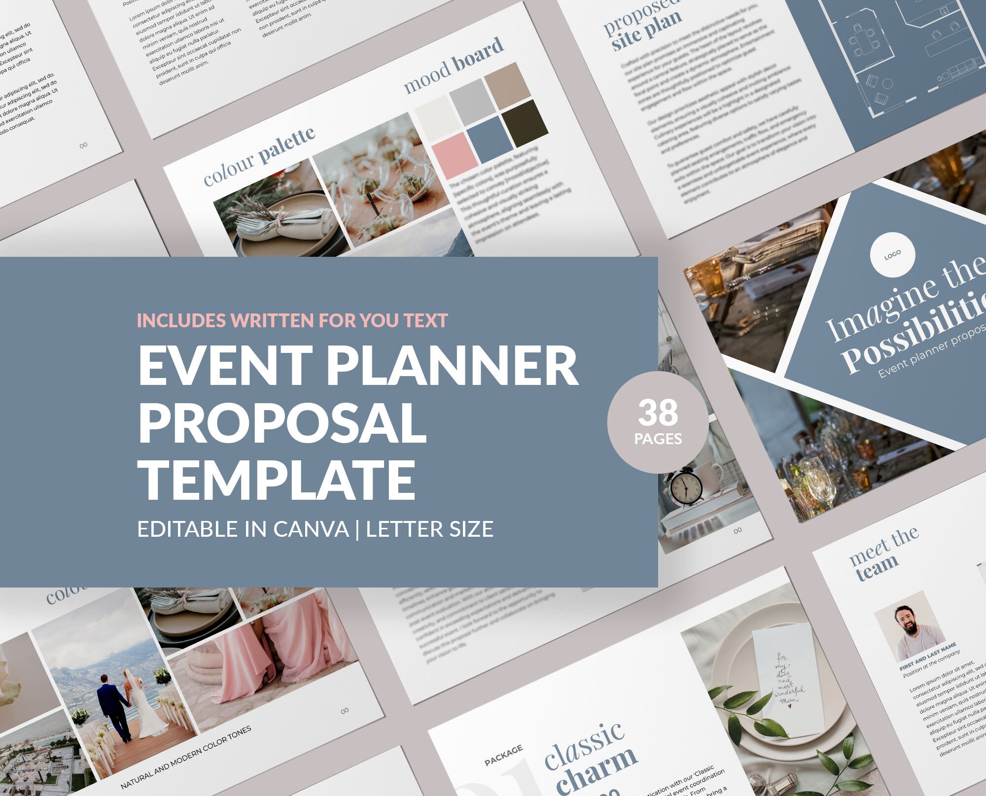 Blue Event Planner Proposal Template Clean | New Client Pitch Document ...