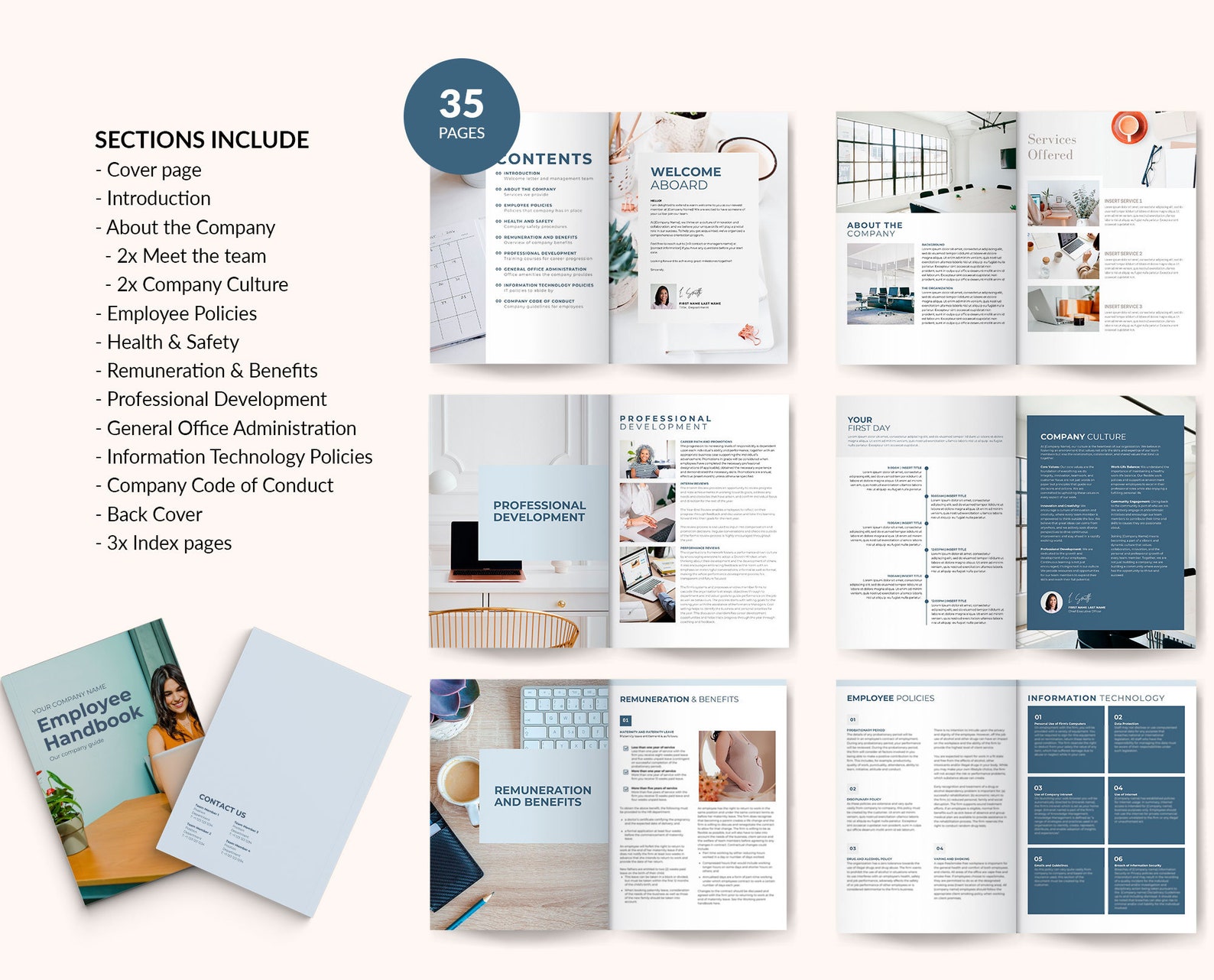 Blue Employee Handbook With Pre-written Text | New Hire Manual | Human ...