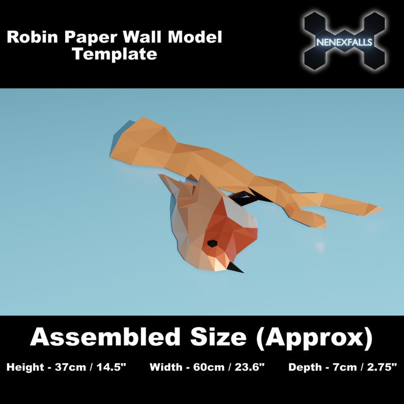Robin 3d Papercraft PDF Template SVG Cut File Wall Art DIY Low Poly ...
