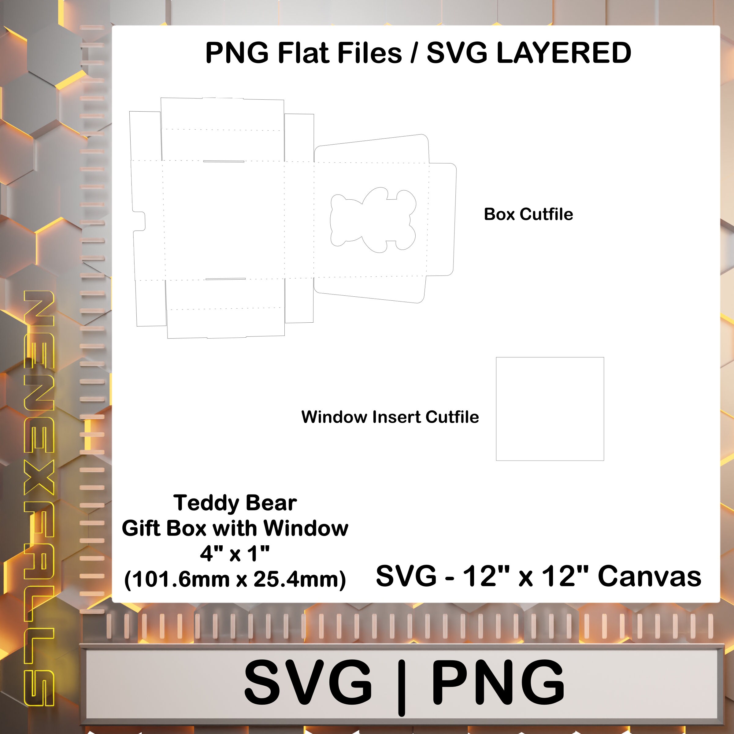Gift Box Template Svg With Teddy Bear Window, Cookie Box Printable DIY ...