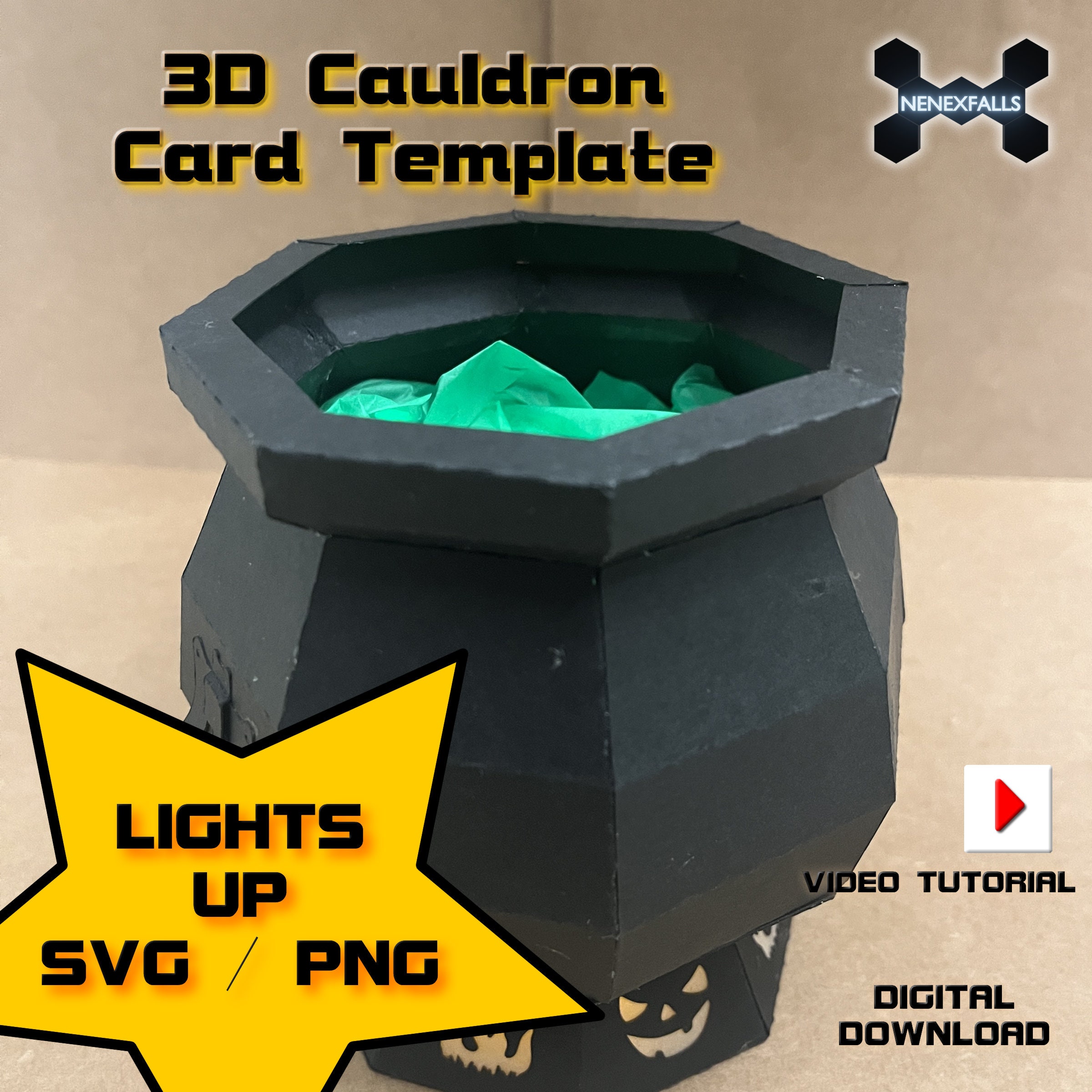 Witch's Cauldron SVG, Papercraft Halloween Cauldron Template, Low Poly ...