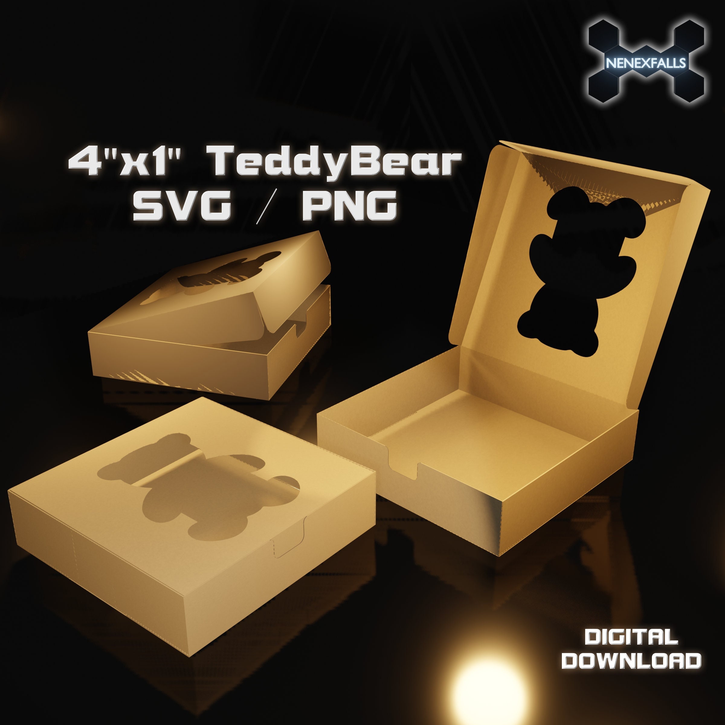 Gift Box Template Svg With Teddy Bear Window Cookie Box - Etsy