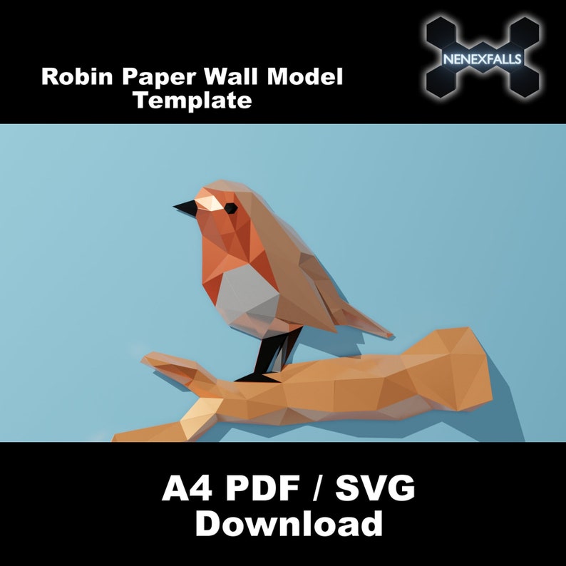 Robin 3d Papercraft PDF Template SVG Cut File Wall Art DIY Low Poly ...