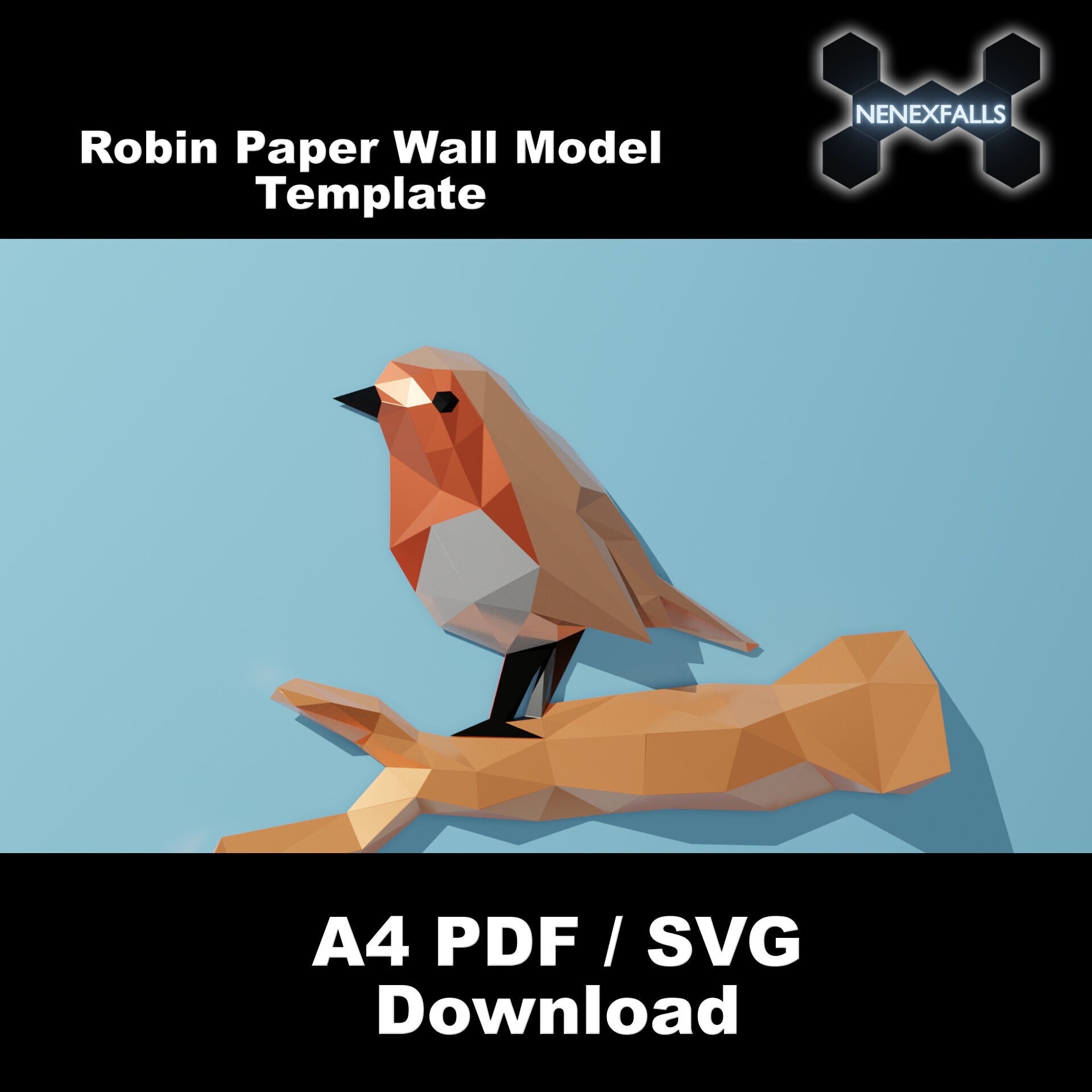 Robin 3d Papercraft PDF Template SVG Cut File Wall Art DIY Low Poly ...