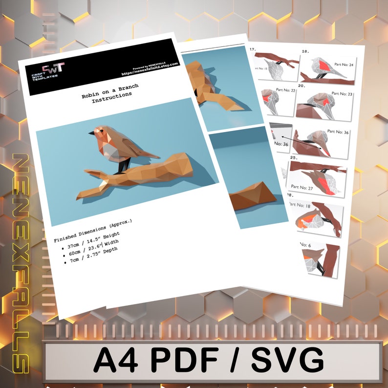 Robin 3d Papercraft PDF Template SVG Cut File Wall Art DIY Low Poly ...
