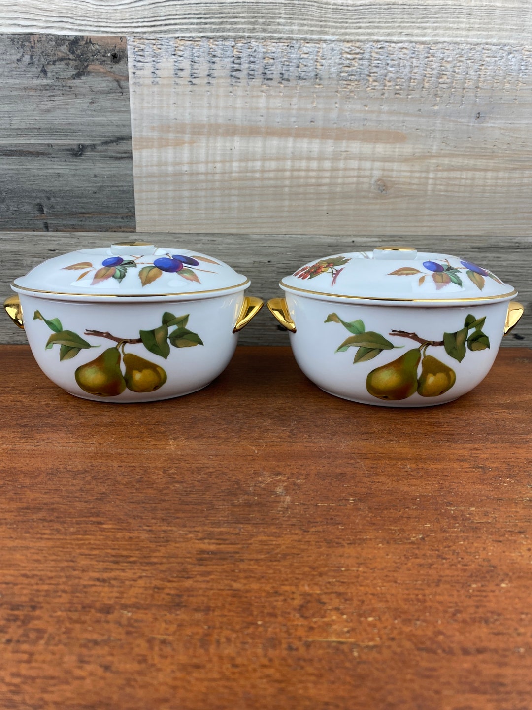 Royal Worcester Evesham Gold Casserole Dishes: Set of Two Porcelain ...