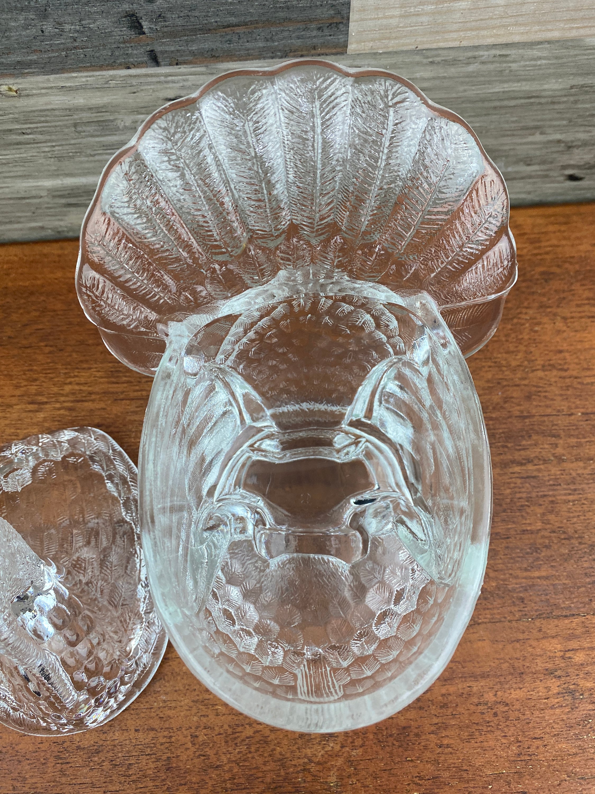 Vintage L.E. Smith Clear Glass Turkey Lidded Candy Dish, Thanksgiving ...