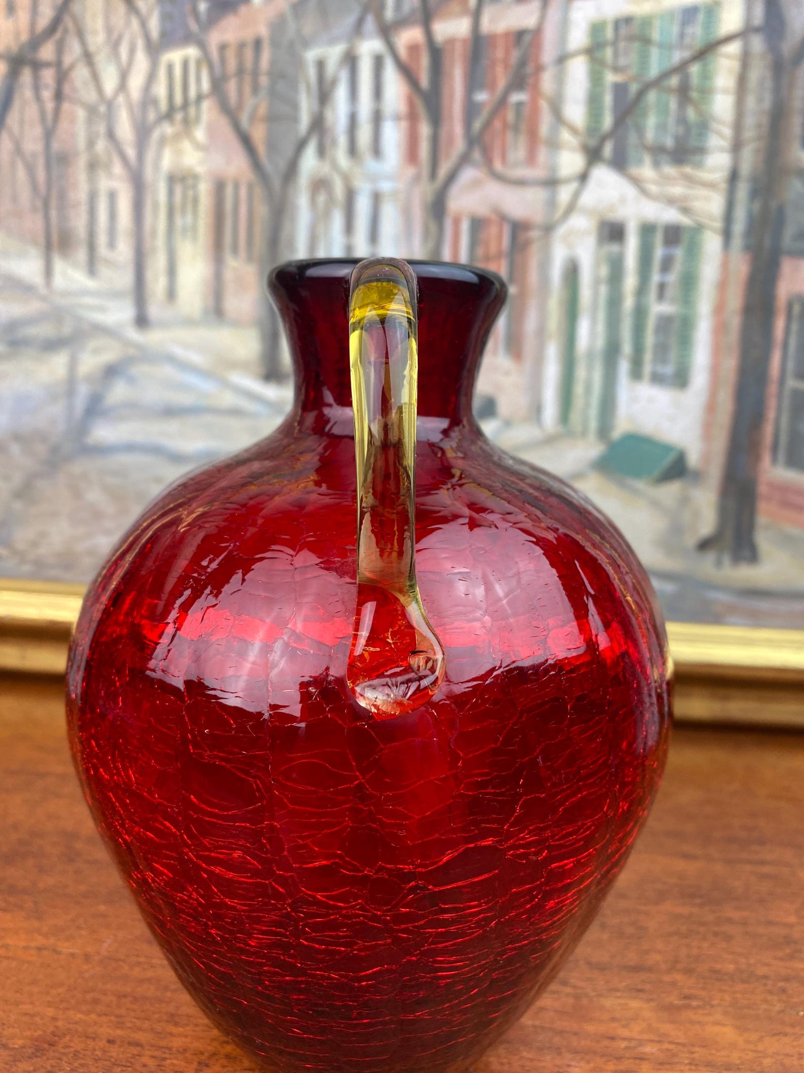 Vintage Pilgrim Crackle Glass Pitcher: Ruby Red With Golden Handle - Etsy