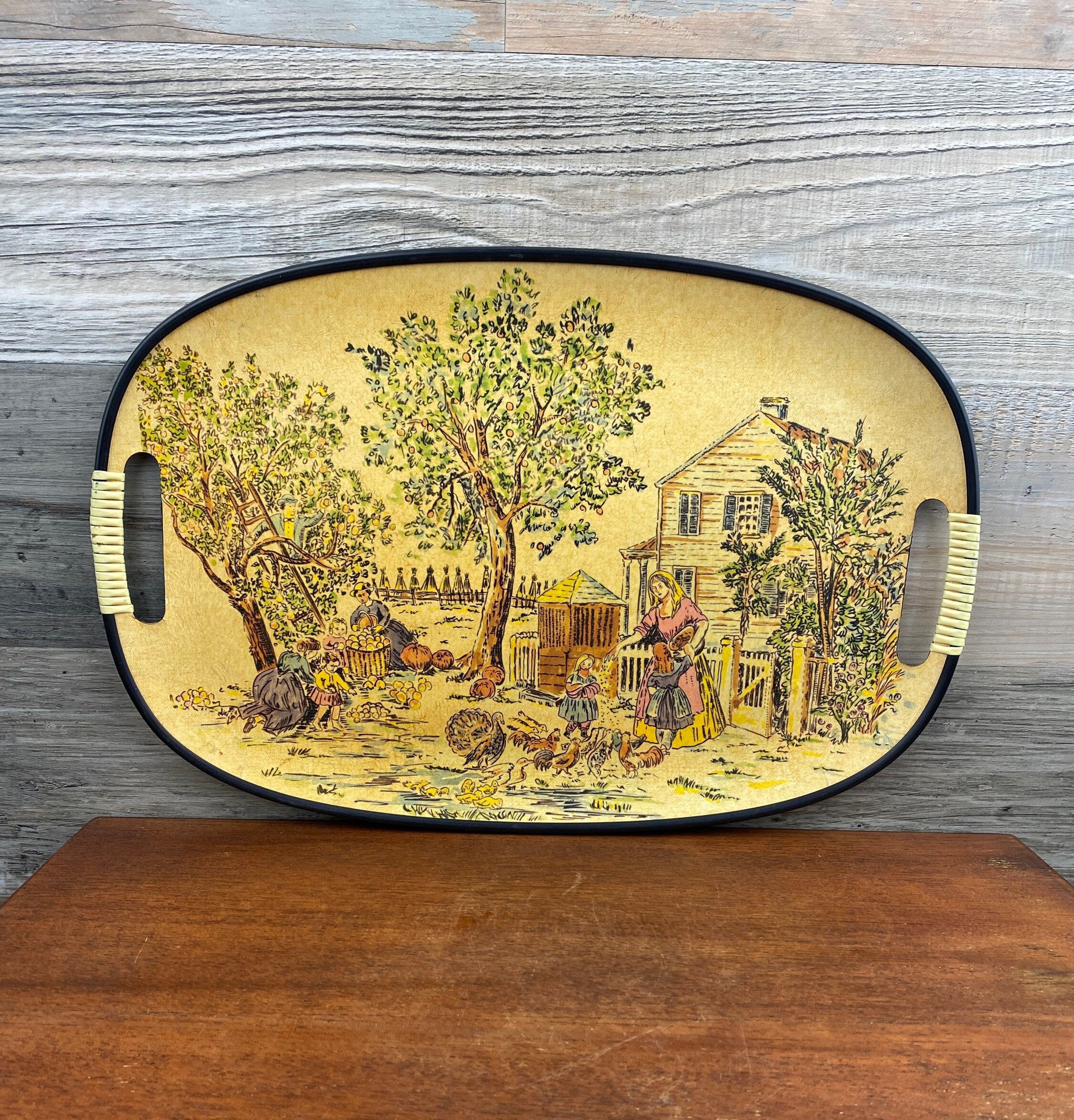 Vintage Mid-century Modern Decorative Tray, Colonial America Design ...