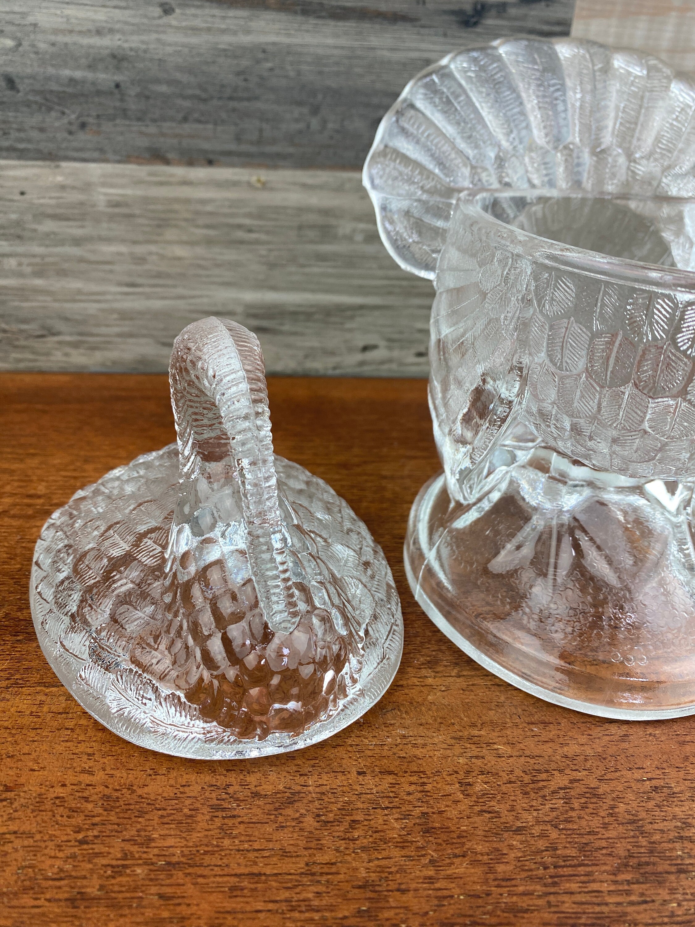 Vintage L.E. Smith Clear Glass Turkey Lidded Candy Dish, Thanksgiving ...