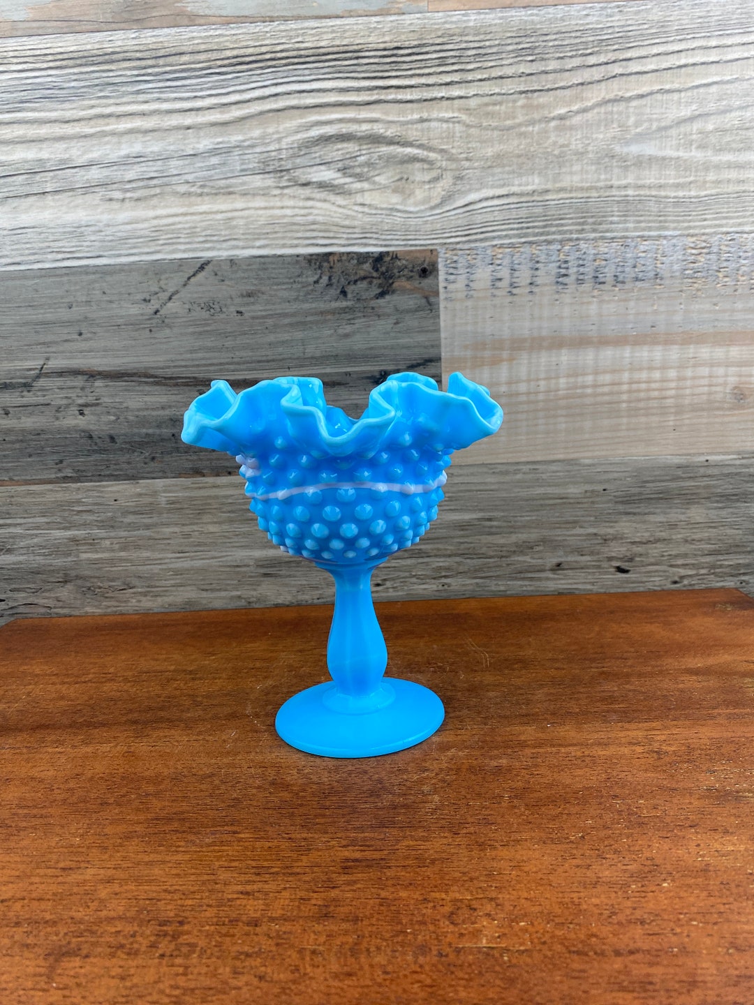 Vintage Fenton Blue Slag Glass Hobnail Pedestal Compote - Etsy