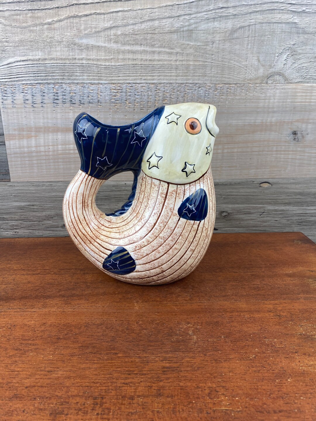 Hand Painted Fish Shaped Pitcher by Carol Endres, Fish Pitcher, Fish ...