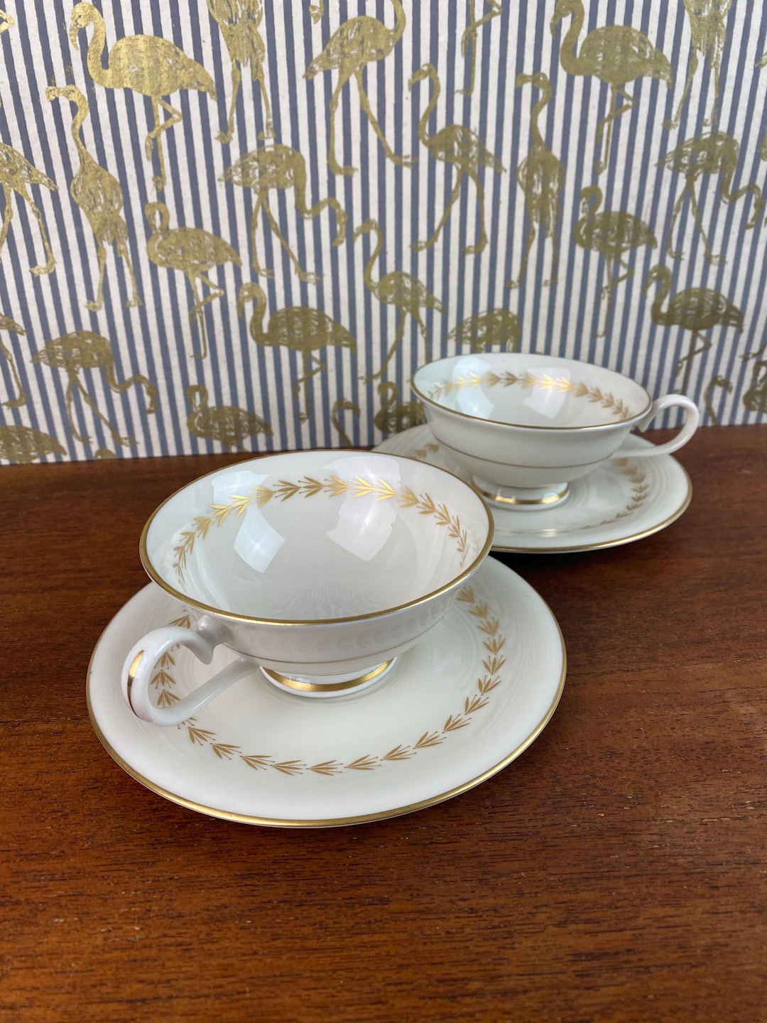 Vintage Society Fine China Footed Cup and Saucer Set, Gold Laurel Leaf ...