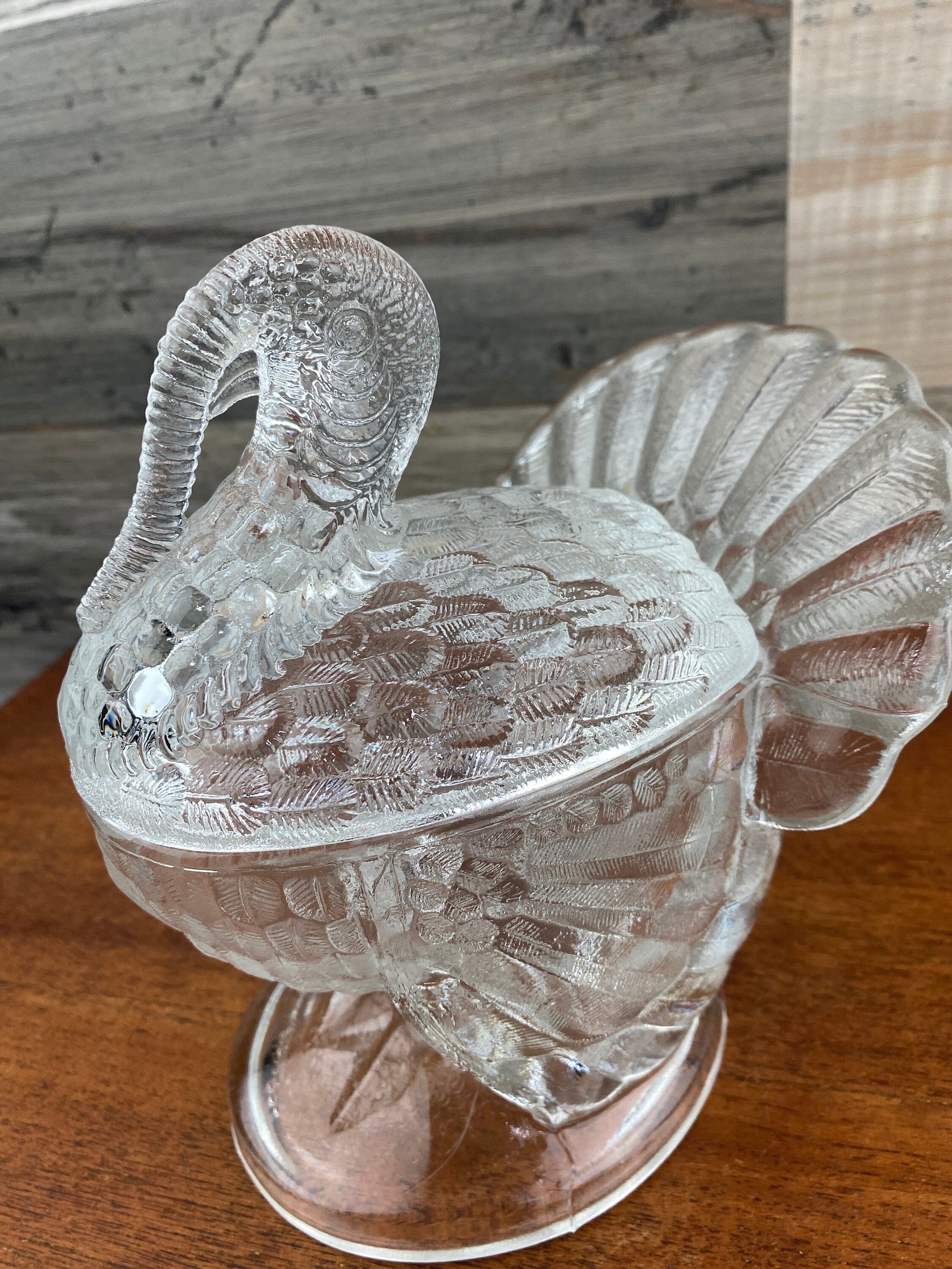 Vintage L.E. Smith Clear Glass Turkey Lidded Candy Dish, Thanksgiving ...