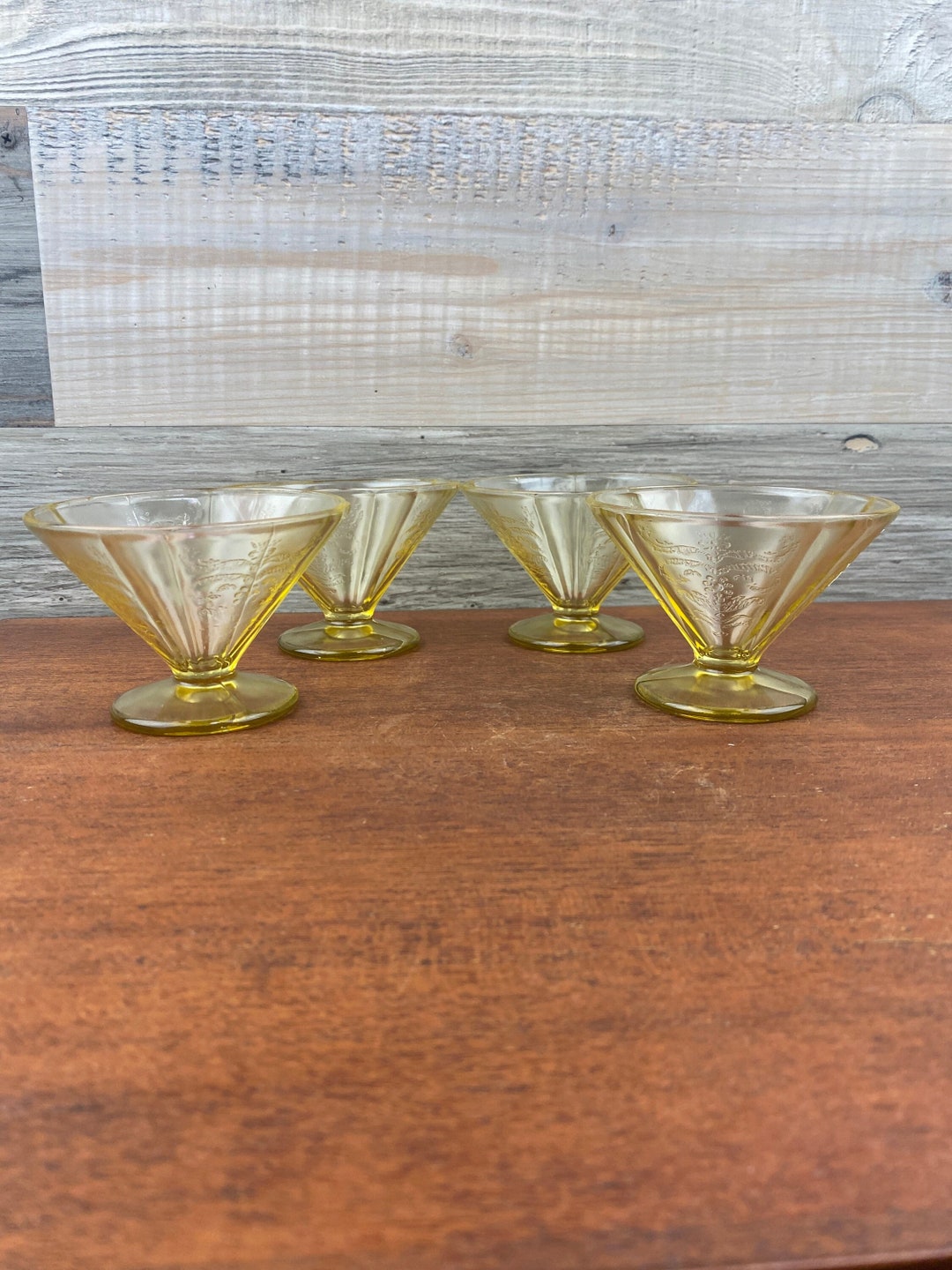 Set of 4 Amber Federal Depression Glass Footed Sherbet Dessert Cups ...