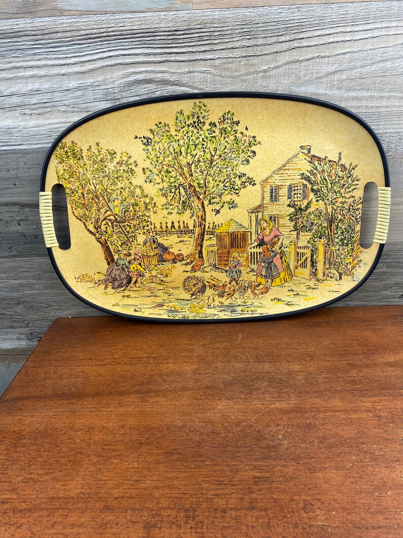 Vintage Mid-century Modern Decorative Tray, Colonial America Design ...