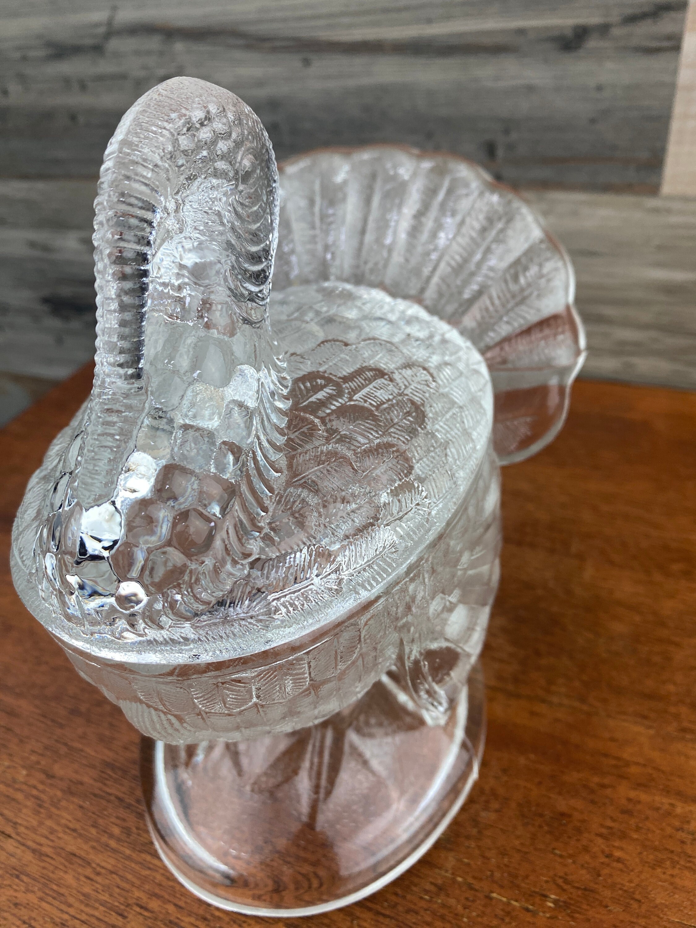 Vintage L.E. Smith Clear Glass Turkey Lidded Candy Dish, Thanksgiving ...