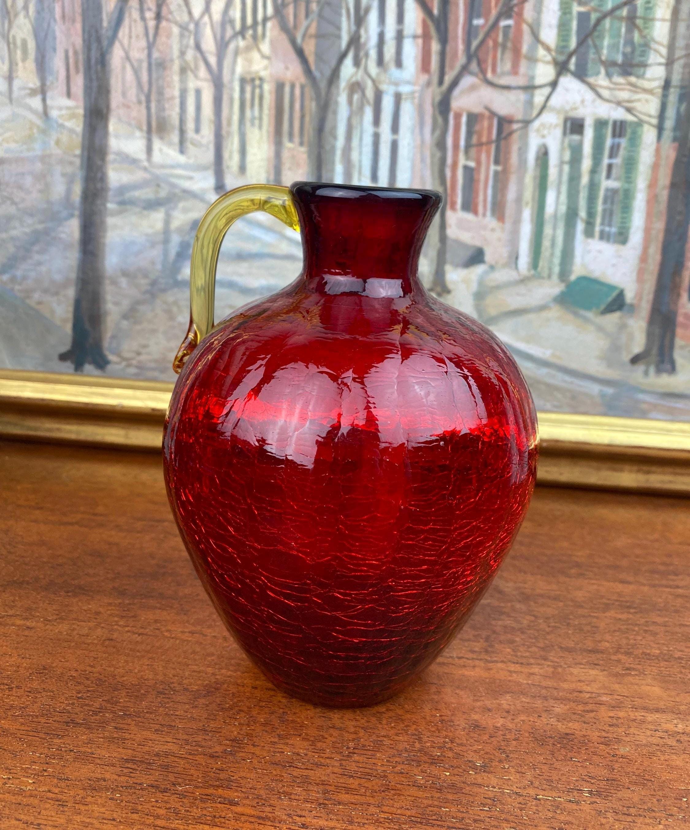 Vintage Pilgrim Crackle Glass Pitcher: Ruby Red With Golden Handle - Etsy
