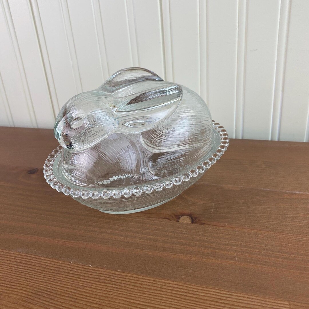 Indiana Glass Rabbit on Nest, Rabbit Candy Dish, Farmhouse Decor - Etsy