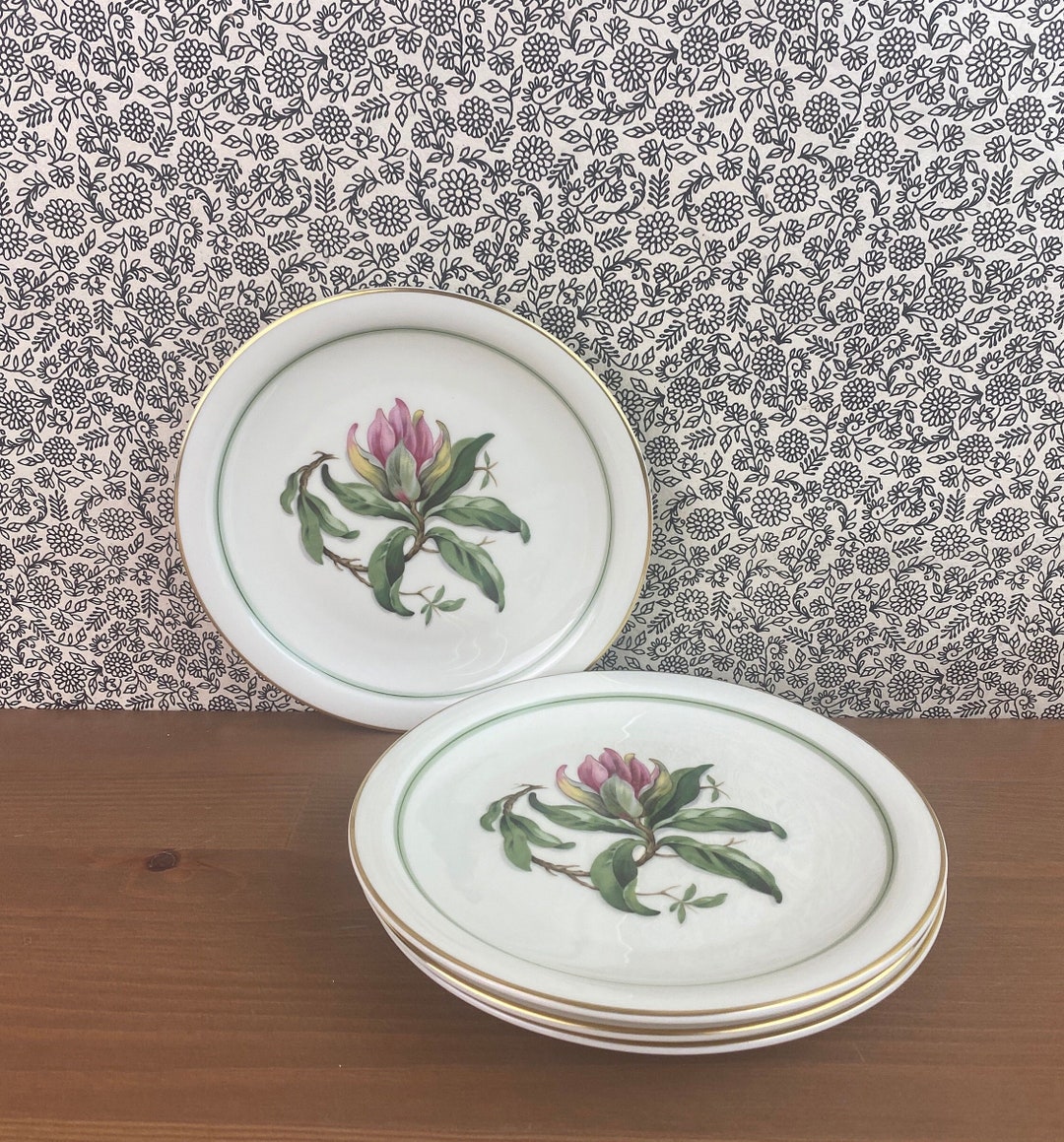 Set of 4 Franconia Krautheim Selb Bavaria Blossoms of Spring Flat Cream ...