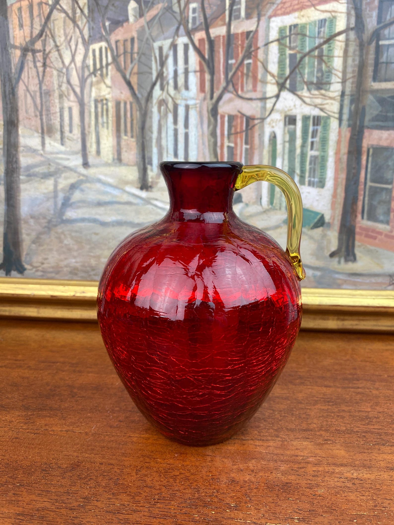 Vintage Pilgrim Crackle Glass Pitcher: Ruby Red With Golden Handle - Etsy